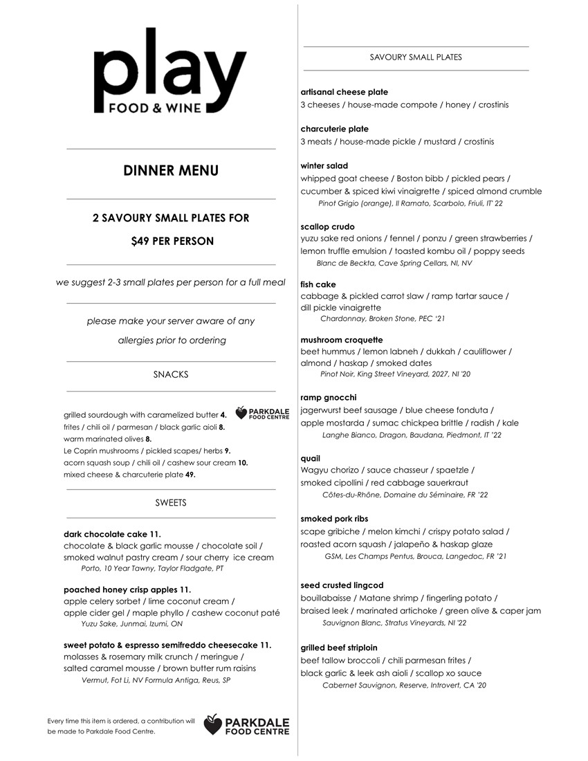 Dinner Menu Dinner Menu